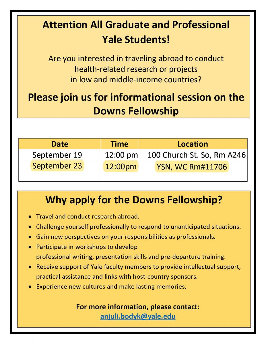 Downs Fellowship Informational Event at YSN | Yale School of Nursing Downs Fellowship Informational Event at YSN | Yale School of Nursing